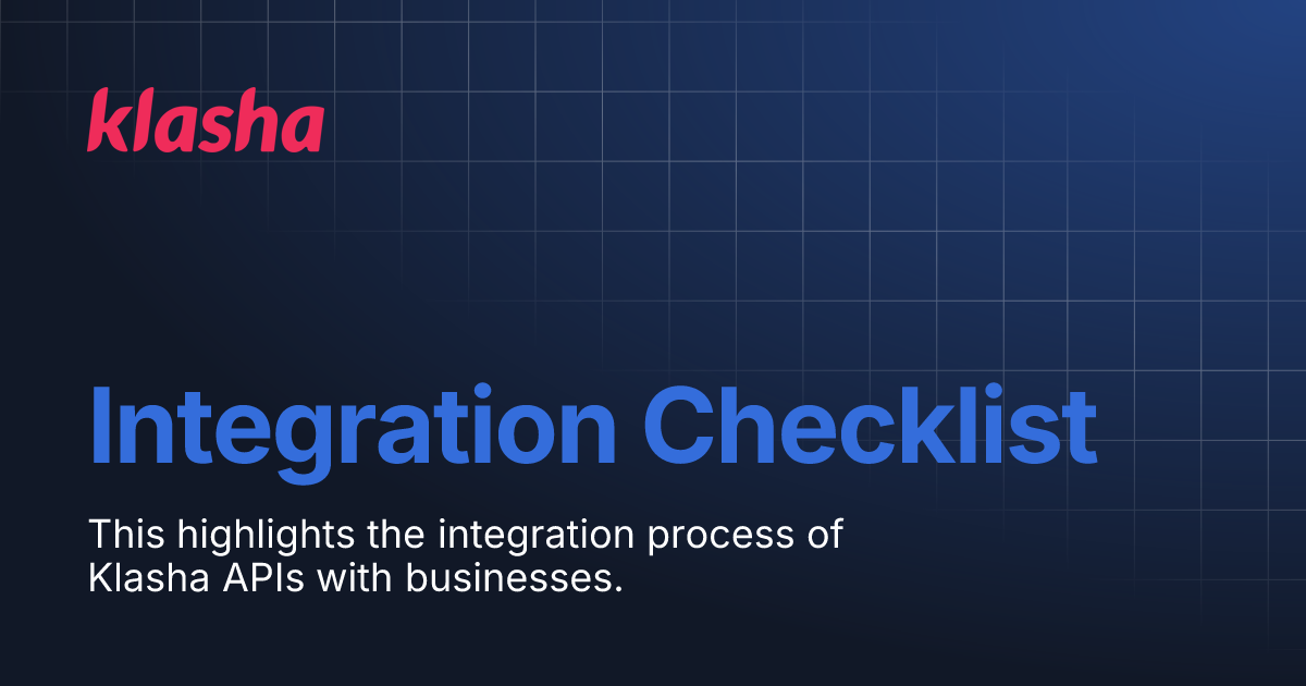Integration Checklist | API Documentation
